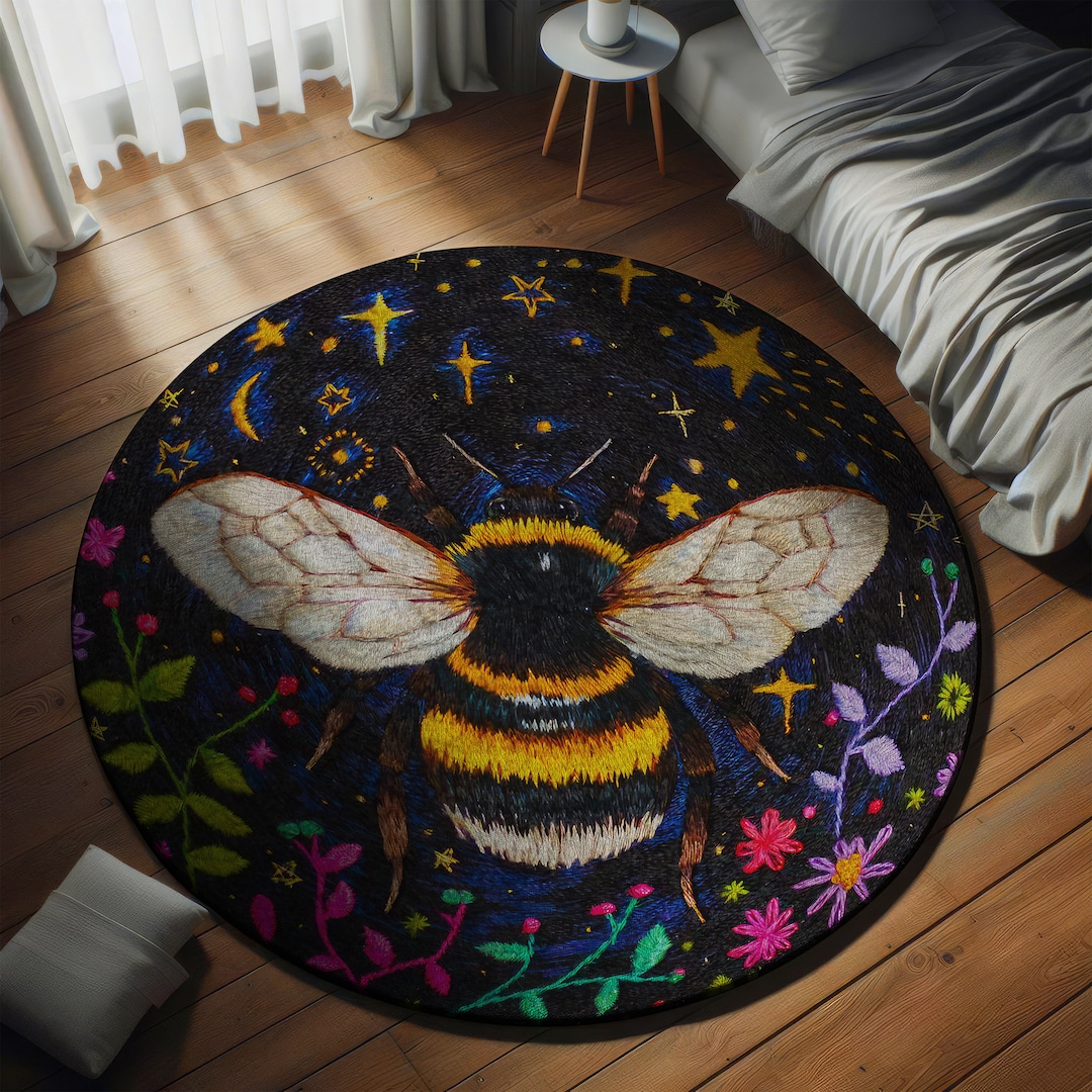 Flora and Fauna Bee Round Rug, Bee Rug, Animal Rug, Handmade Area Rug ...