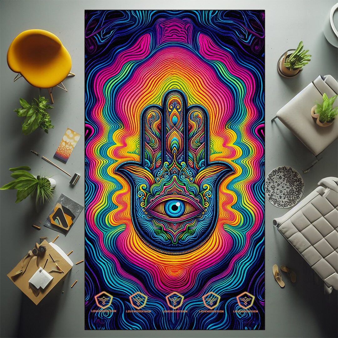 Hamsa Rug, Optical İllusion Rug, Room Decor, Trippy Rug, Evil Eye ...