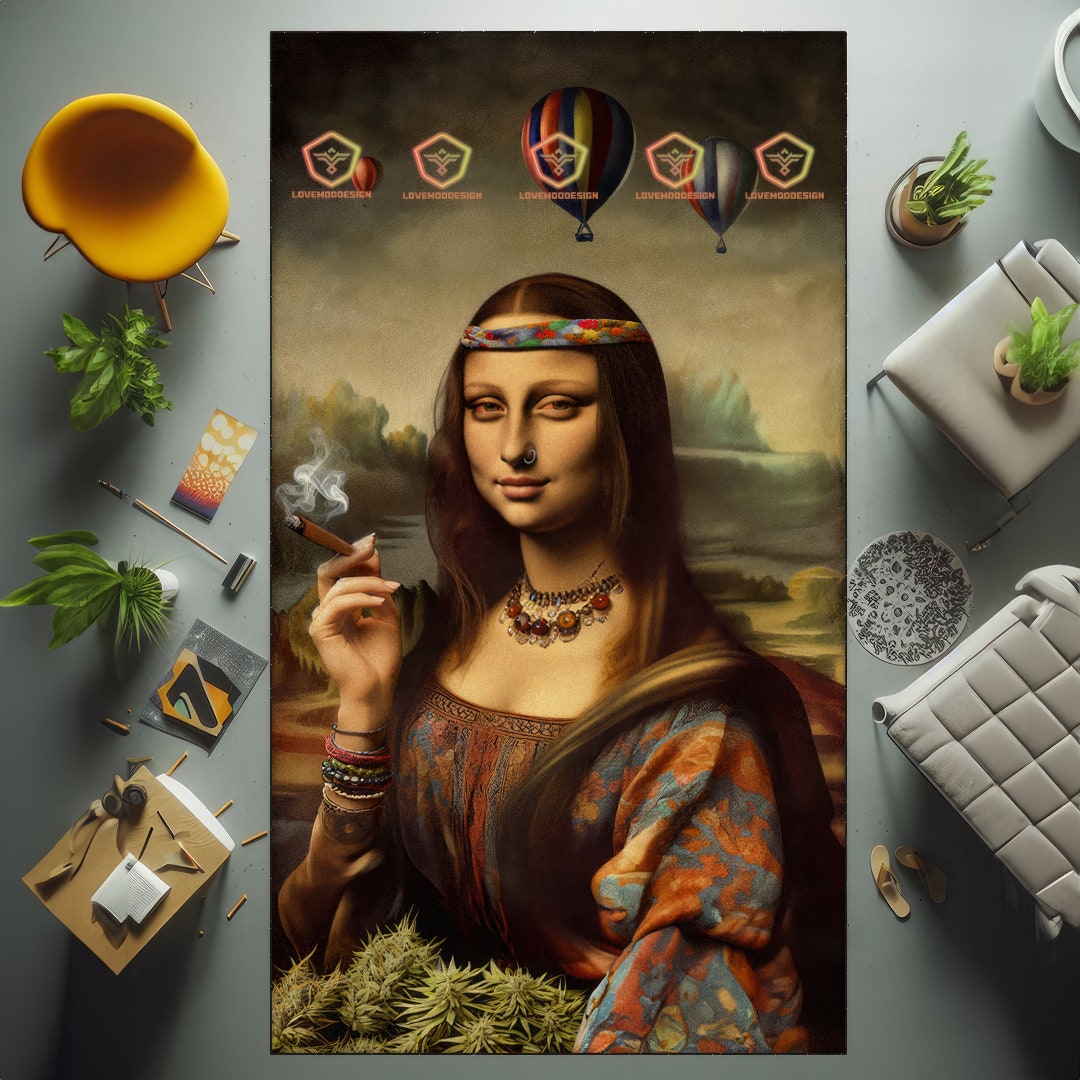 Mona Lisa Painting Weed Rug, Weed Room Decor, Green Plant Rug ...