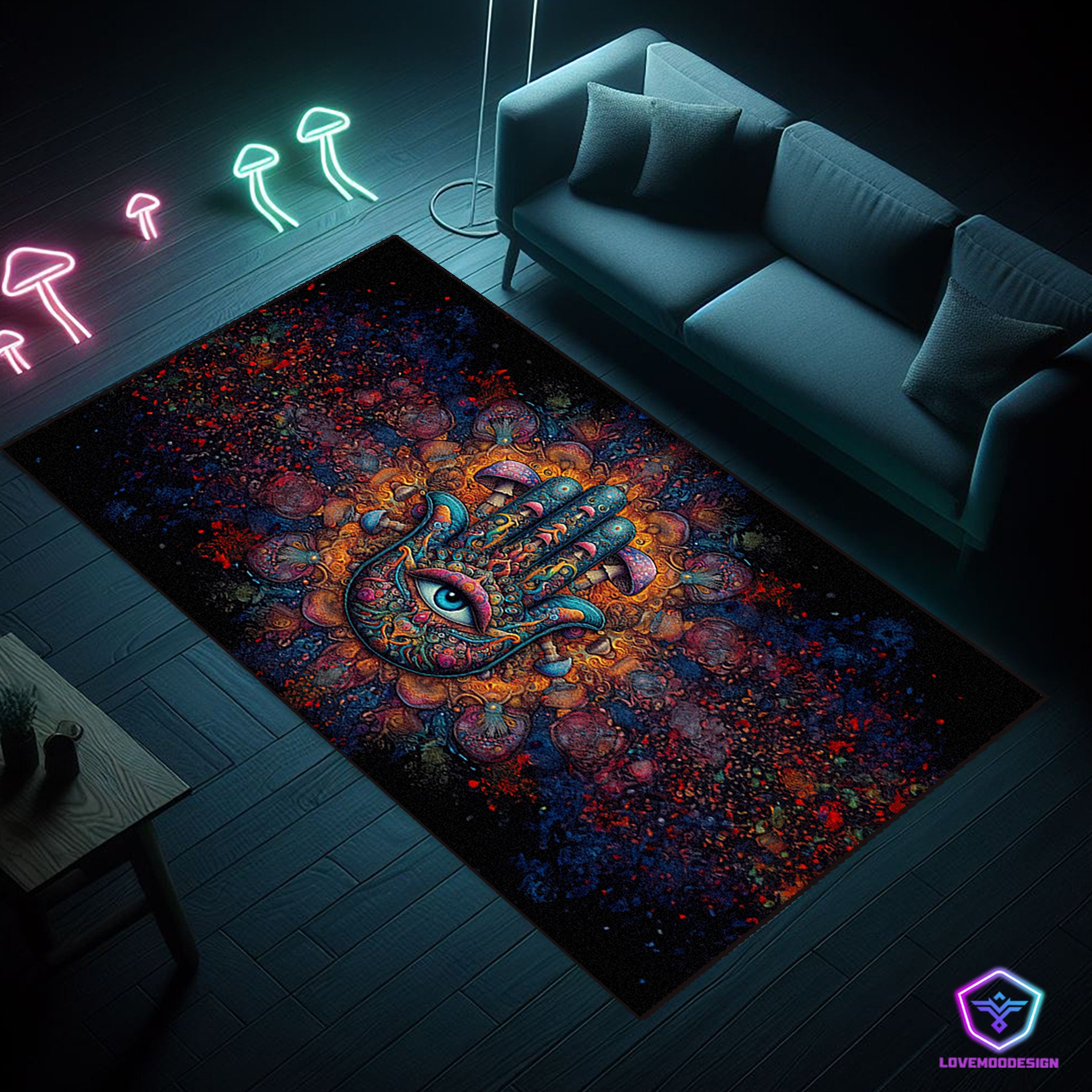 Hamsa Carpet, Optical İllusion Rug, Room Decor, Trippy Rug, Evil Eye ...