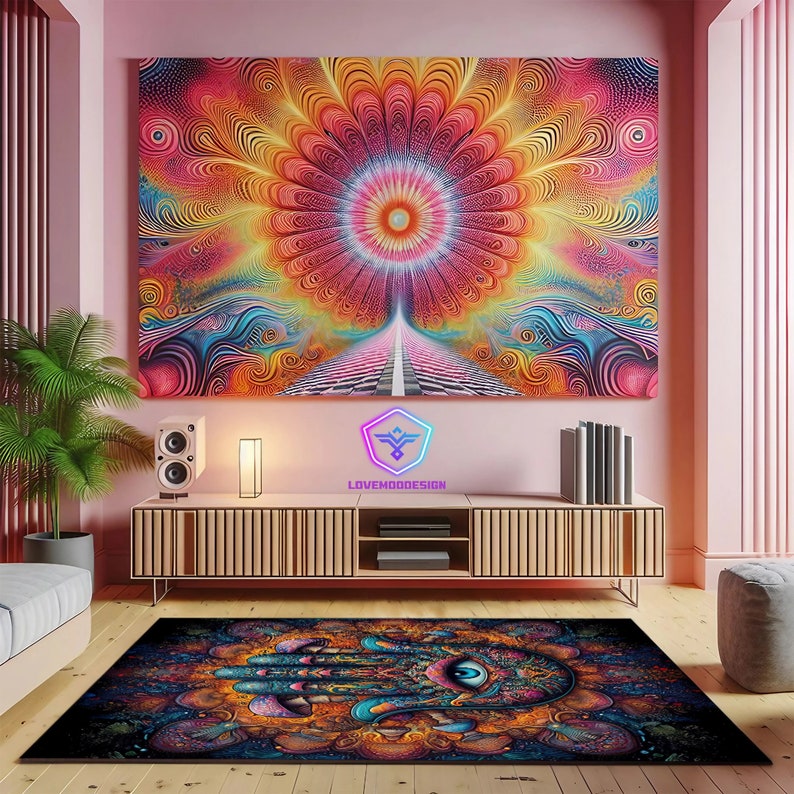 Hamsa Carpet for Colorful Ethnic Room Decor, Trippy Rug, Evil Eye ...