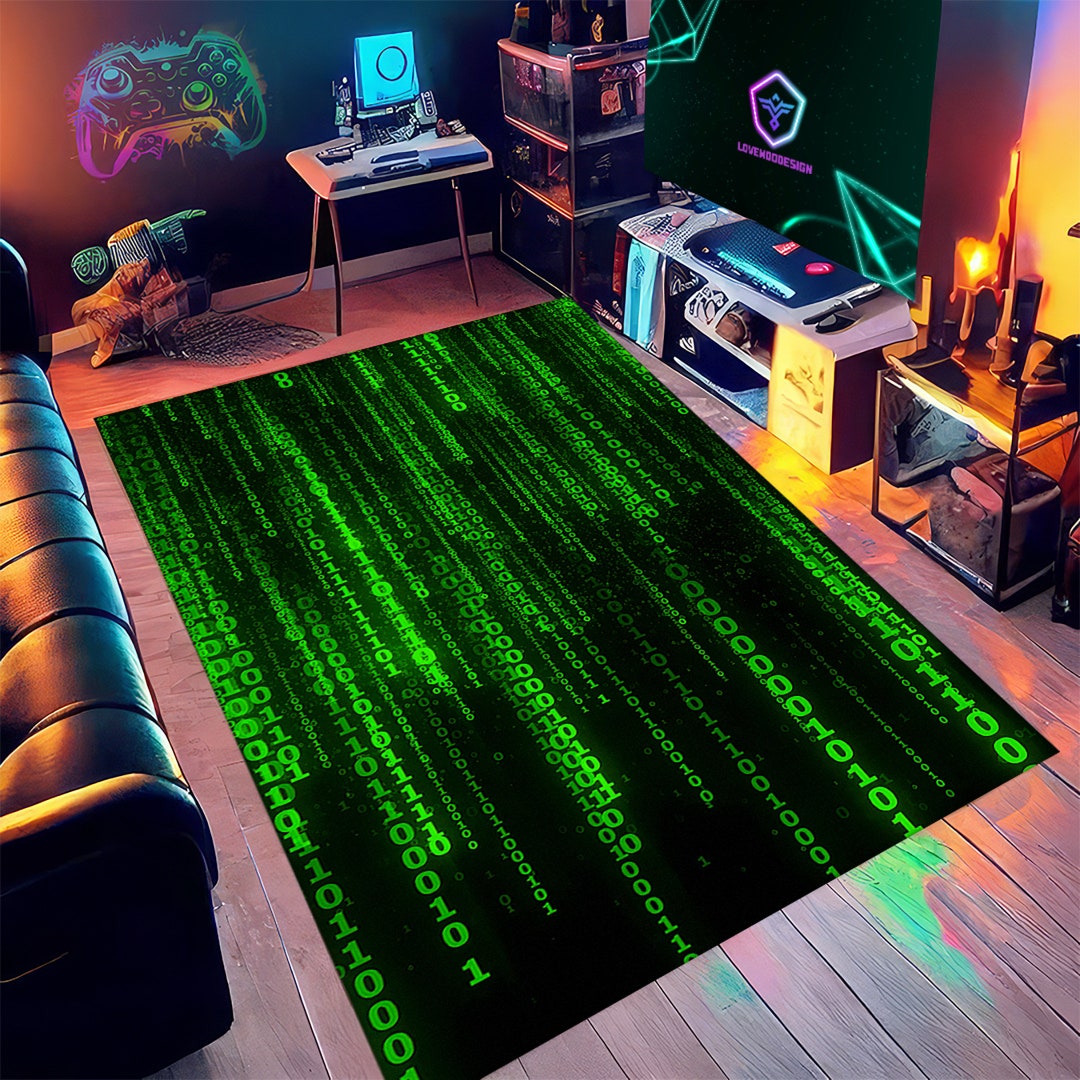 Binary Code Rugs, Programmers Gifts, Black and Green Rug, Matrix Code ...