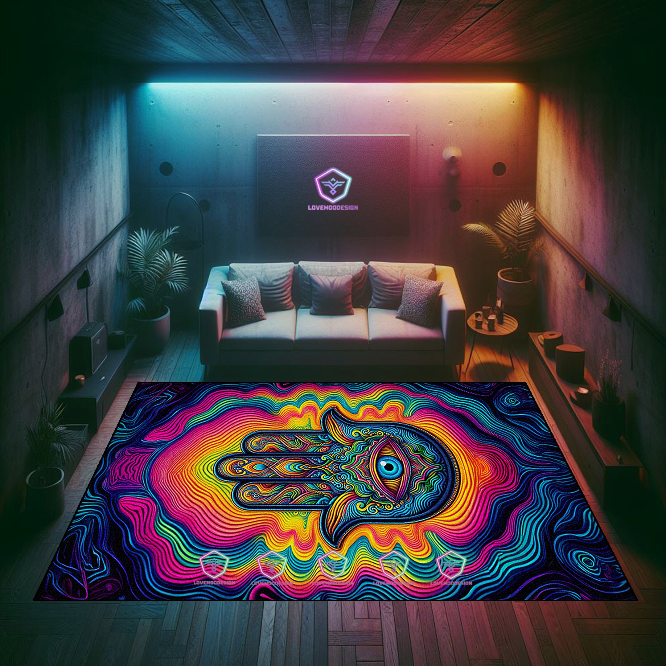 Hamsa Rug, Optical İllusion Rug, Room Decor, Trippy Rug, Evil Eye ...