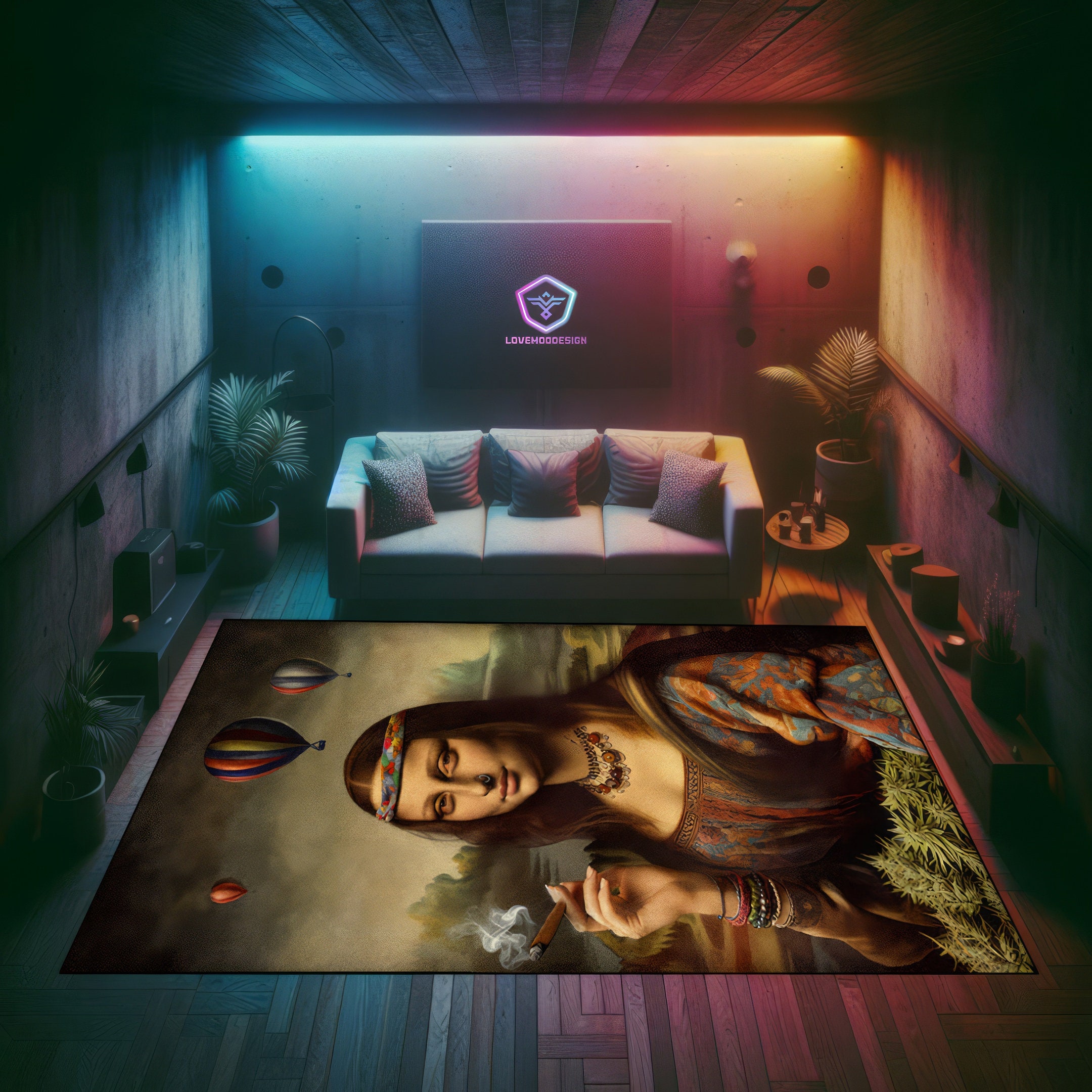 Mona Lisa Painting Weed Rug, Weed Room Decor, Green Plant Rug ...