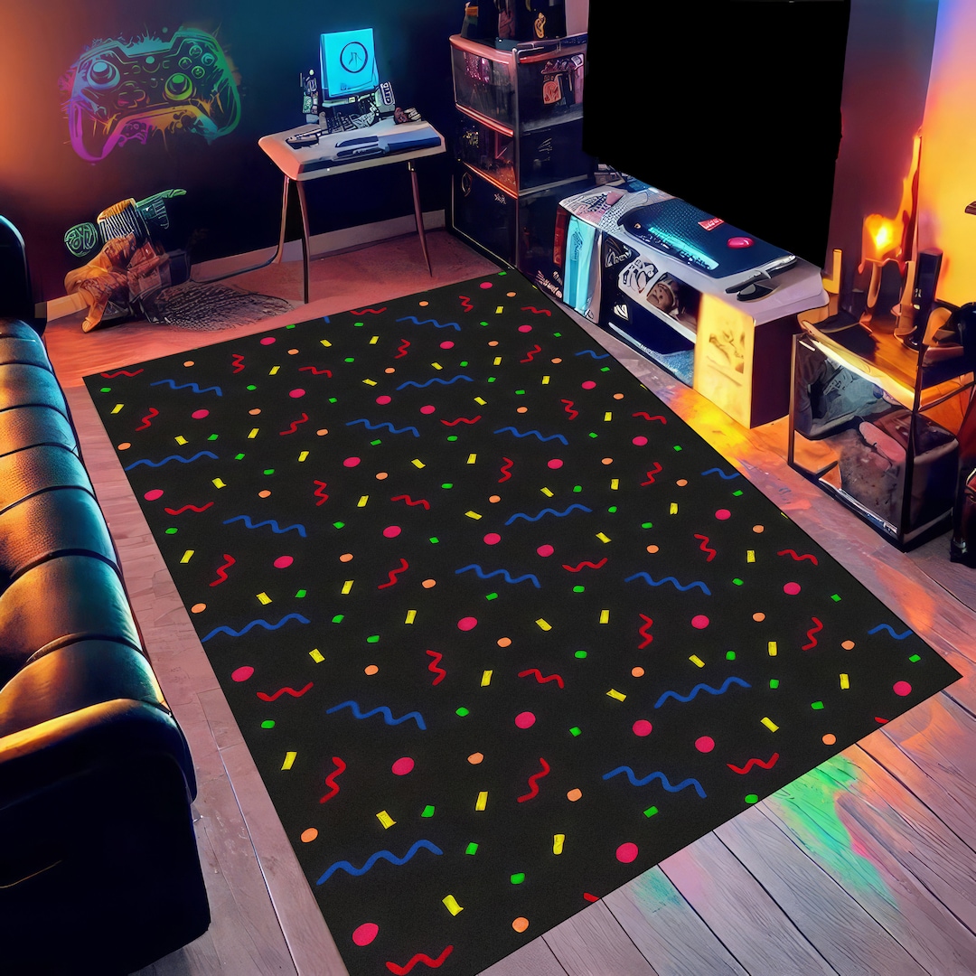 Retro Arcade Carpet, Colorful Trippy Area Rug, 80s 90s Accent Floor Mat ...