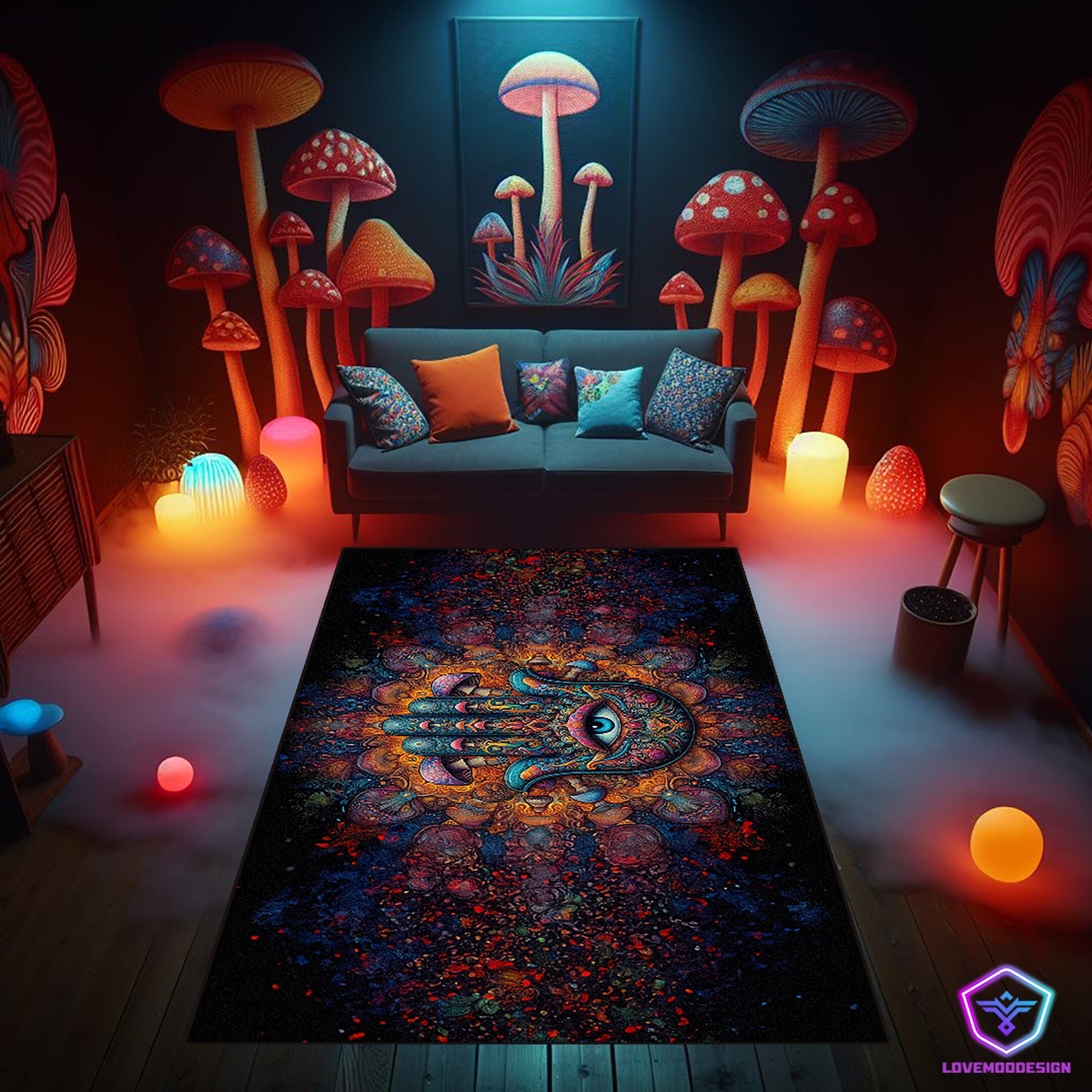 Hamsa Carpet, Optical İllusion Rug, Room Decor, Trippy Rug, Evil Eye ...