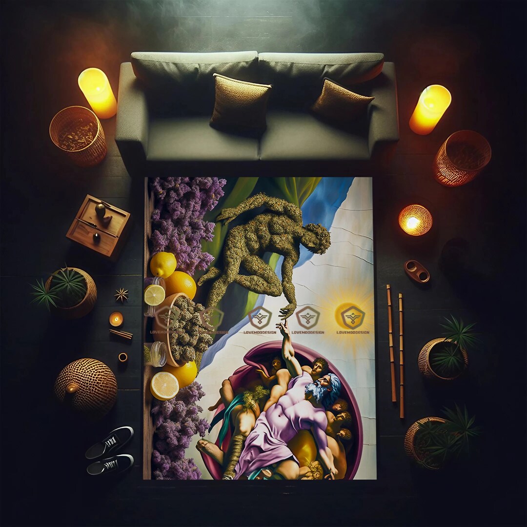 Creation of Adam Weed Rug, Weed Room Decor, Green Plant Rug ...