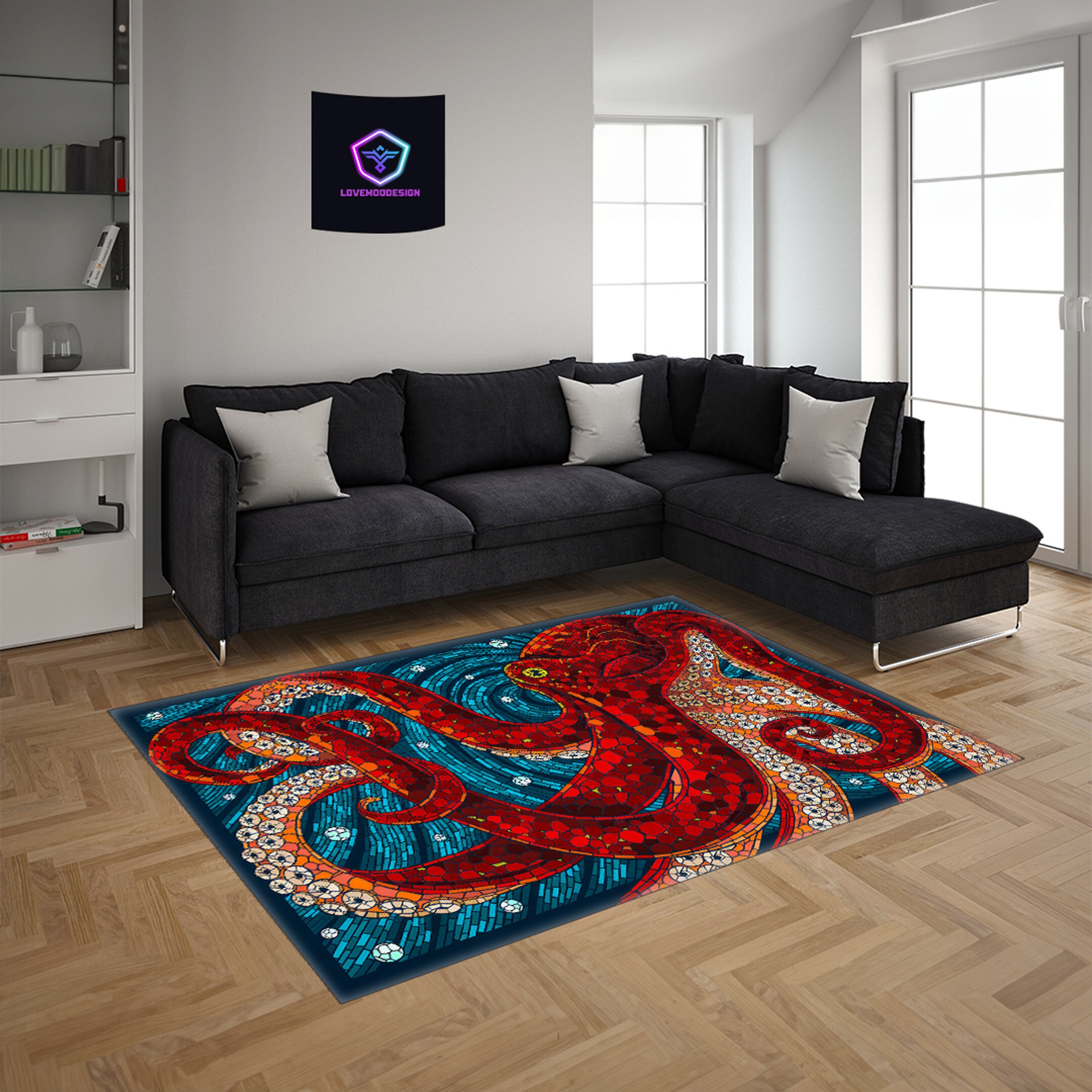 Octopus Rug, Metallic Octopus, Mosaic Art,mosaic Rug, Red Octopus Rug ...