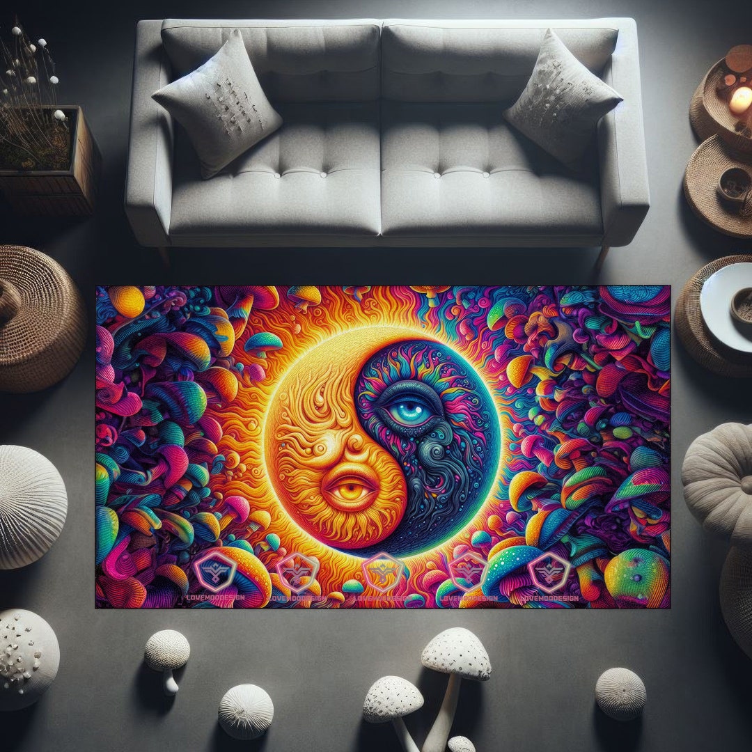 Ying Yang Rug for Colorful Room Decor, Trippy Rug, Sun Moon, Living ...