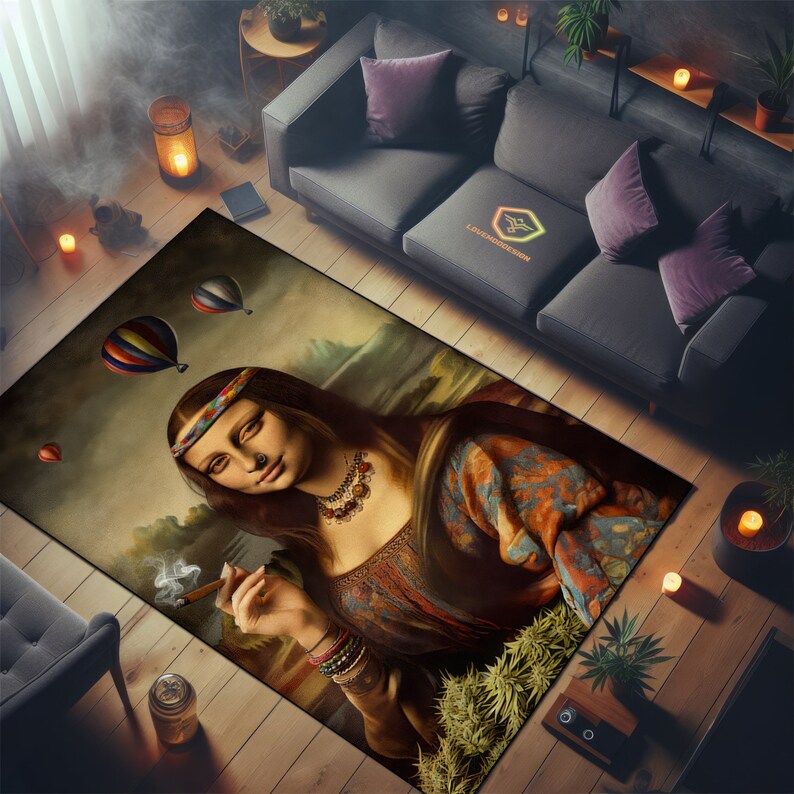 Mona Lisa Painting Weed Rug, Weed Room Decor, Green Plant Rug ...