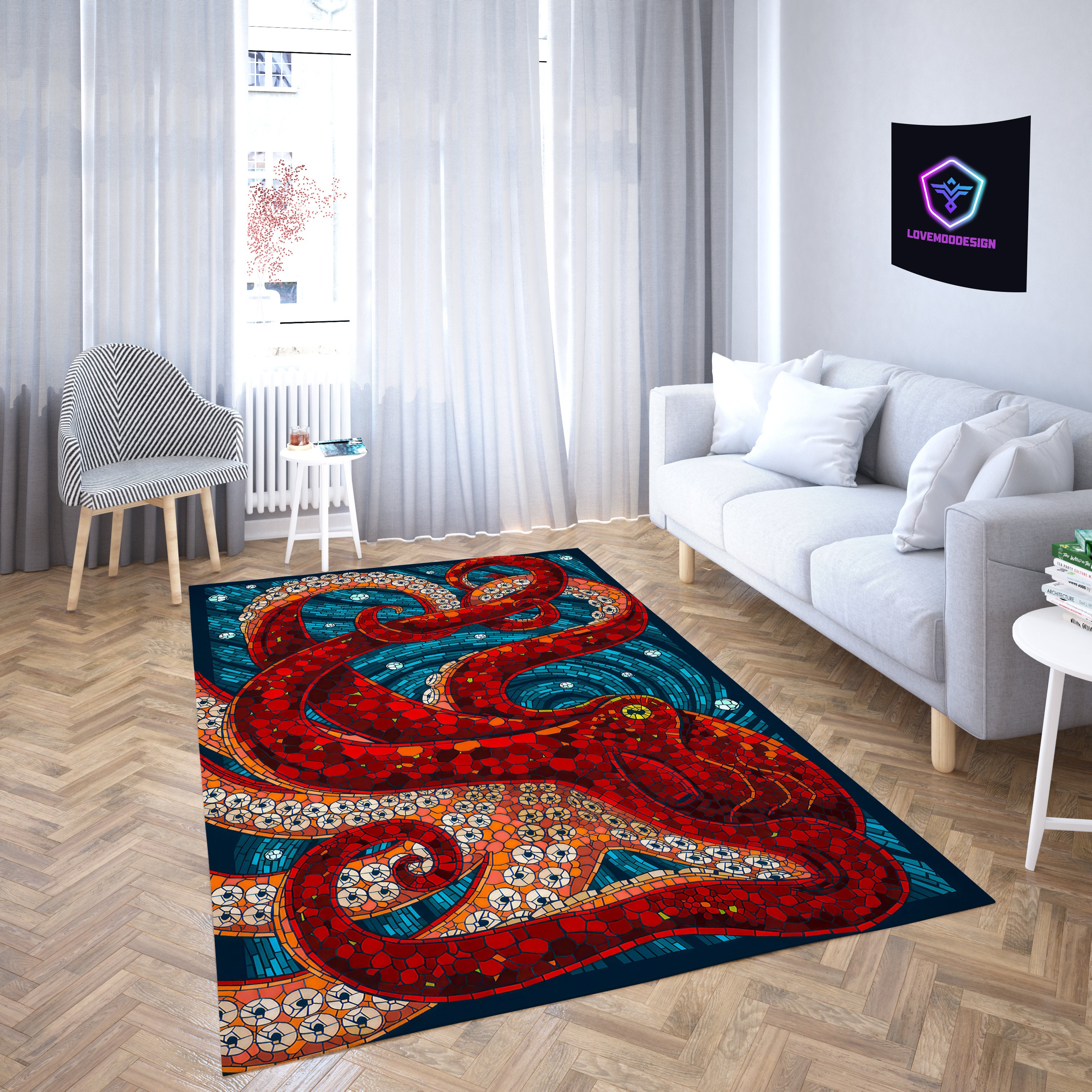 Octopus Rug, Metallic Octopus, Mosaic Art,mosaic Rug, Red Octopus Rug ...