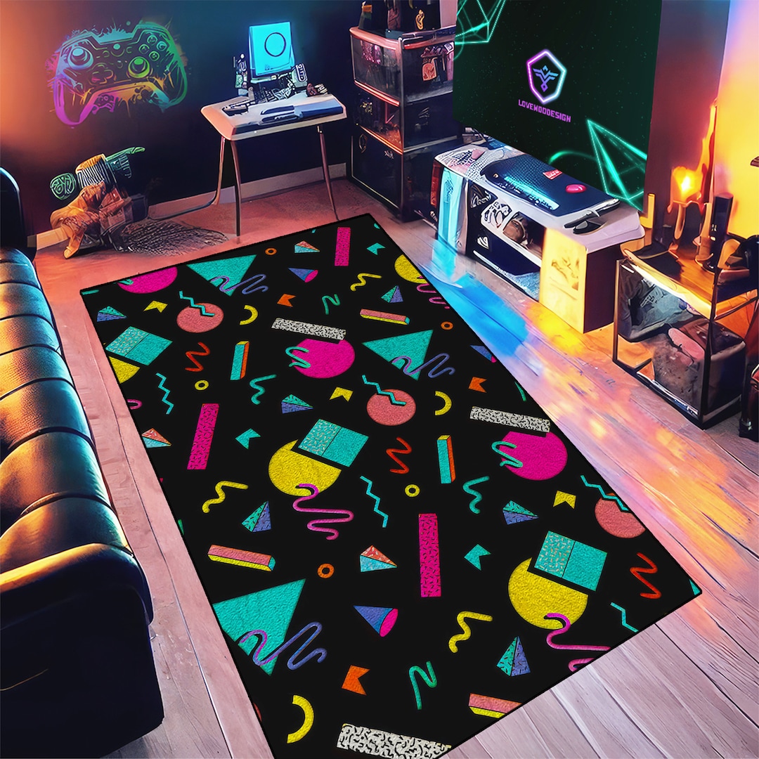 Retro Arcade Area Rug: 80s 90s Trippy Accent Rug - Etsy