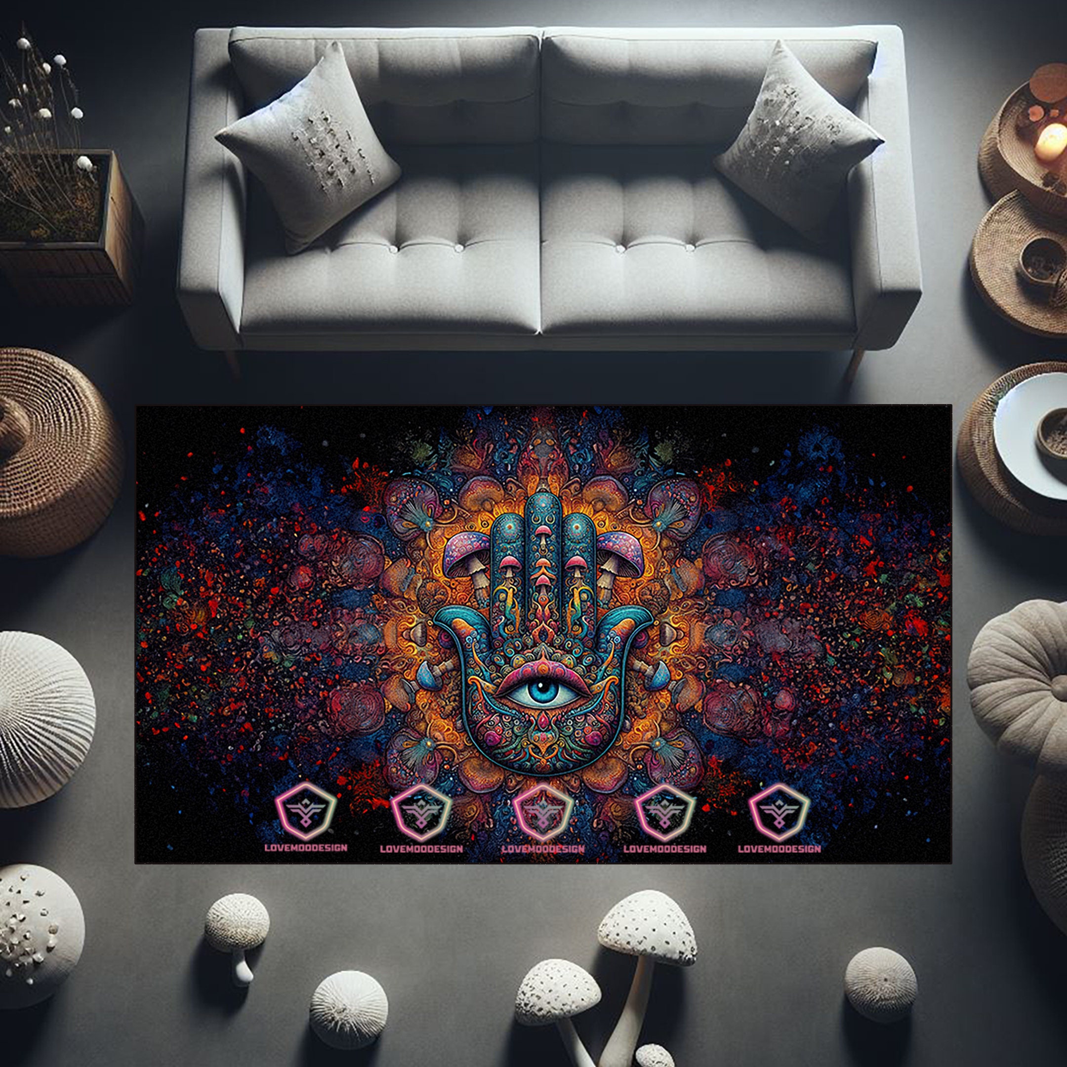 Hamsa Carpet, Optical İllusion Rug, Room Decor, Trippy Rug, Evil Eye ...