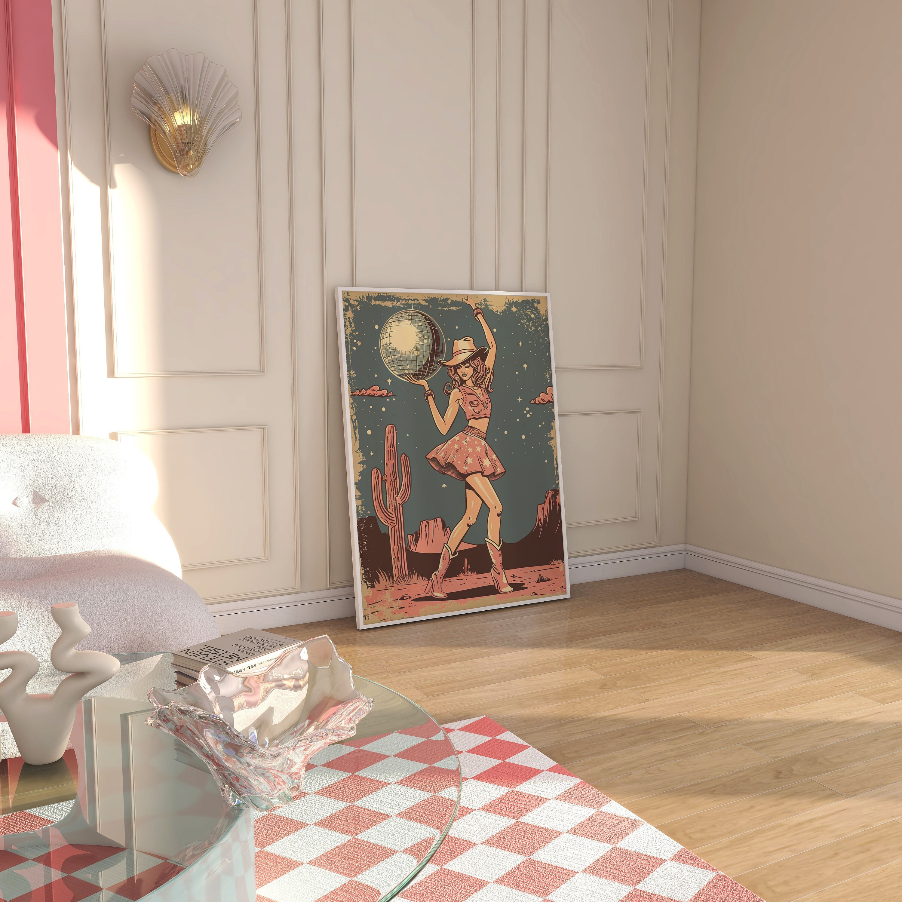 Retro Disco Cowgirl Printable Art, Desert Cactus in Space Print, Girly ...