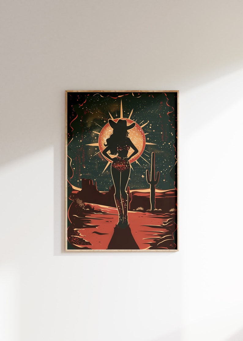 Cowgirl in Sparkly Retro Disco Outfit, Space Desert Wall Art, Vintage ...
