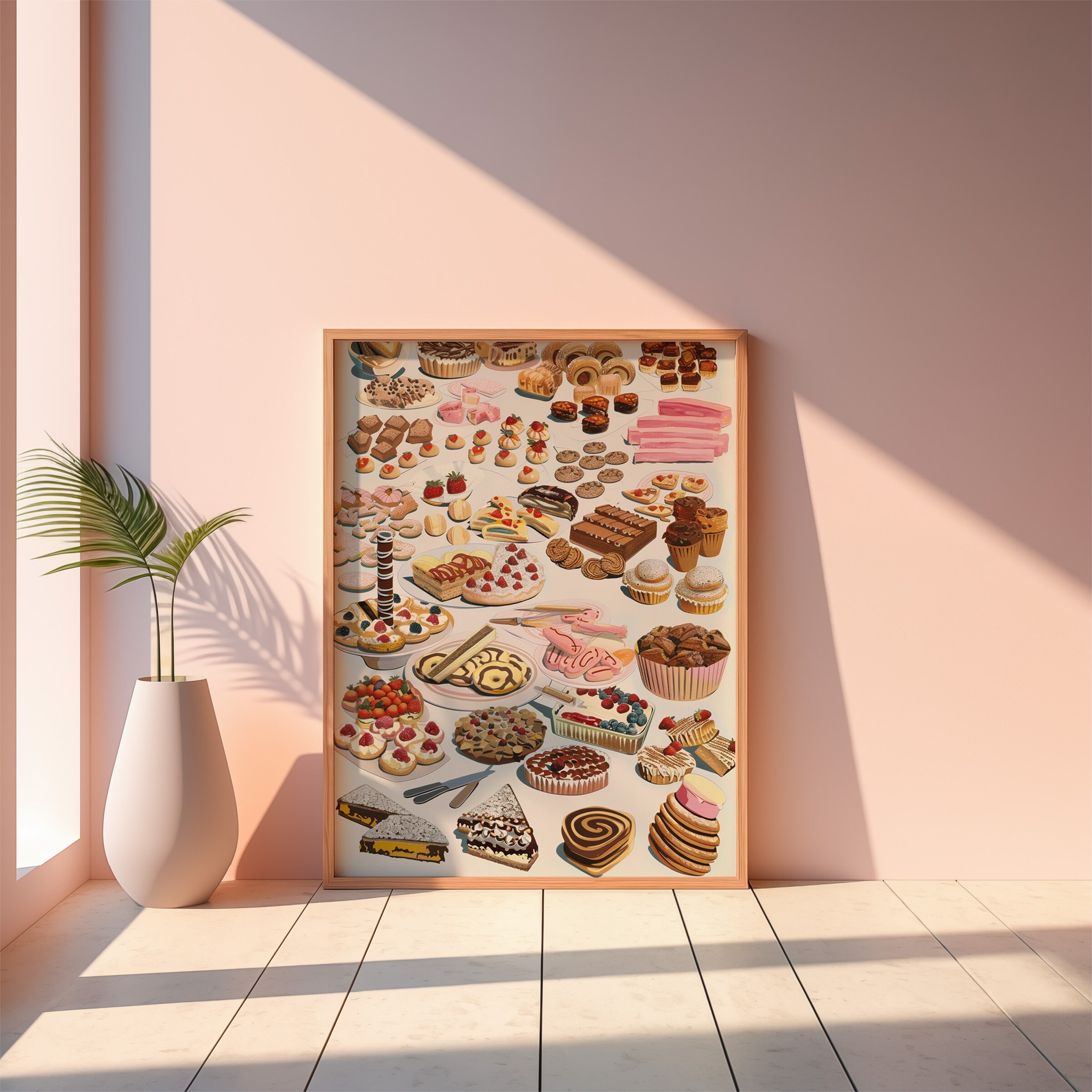Baked Goods Food Poster, Dessert Illustration, Retro Kitchen Wall Art ...