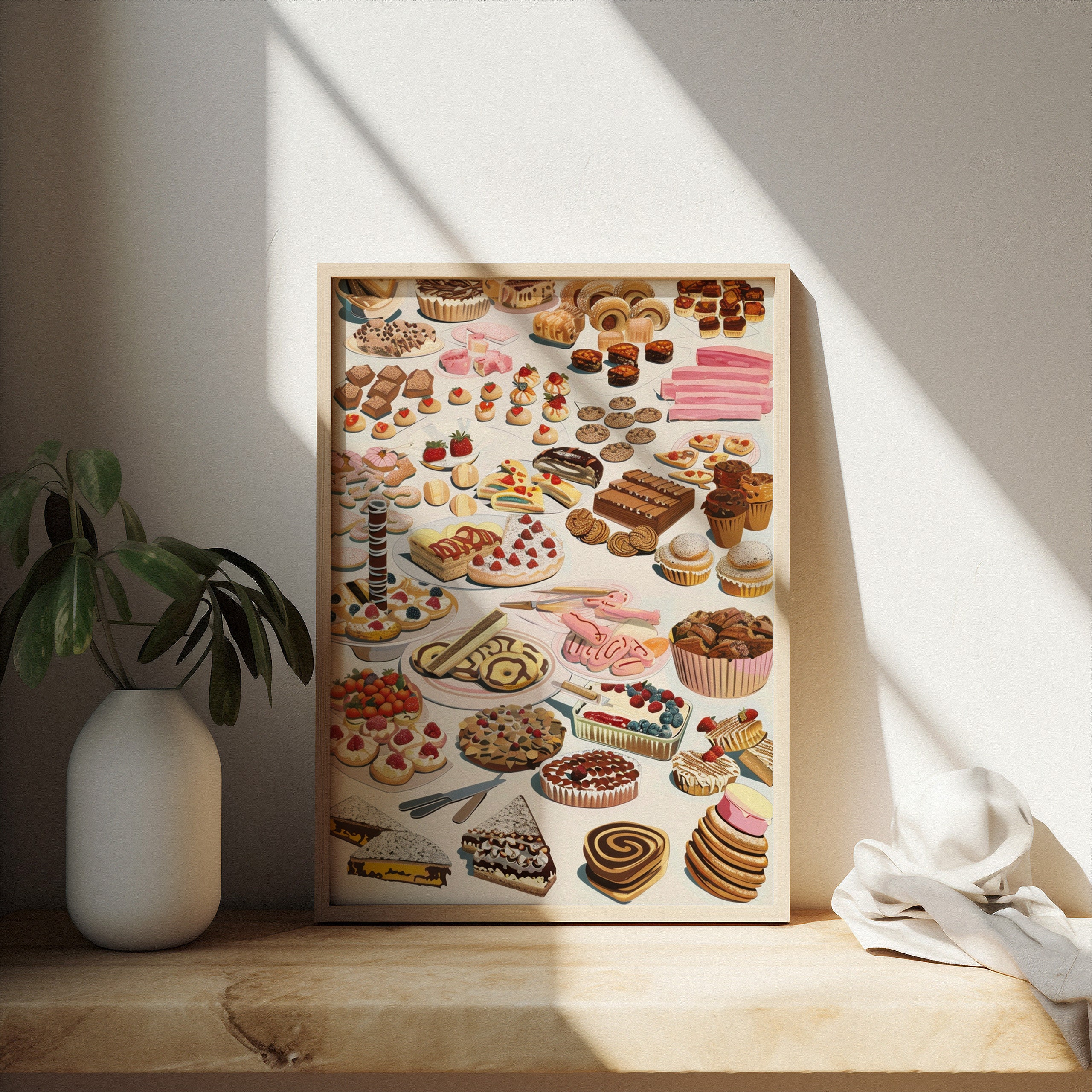 Baked Goods Food Poster, Dessert Illustration, Retro Kitchen Wall Art ...