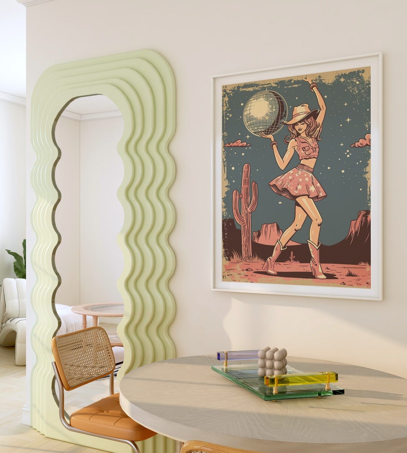 Retro Disco Cowgirl Printable Art, Desert Cactus in Space Print, Girly ...