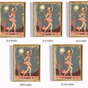 Retro Disco Cowgirl Printable Art, Desert Cactus in Space Print, Girly ...