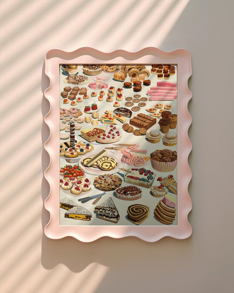 Baked Goods Food Poster, Dessert Illustration, Retro Kitchen Wall Art ...