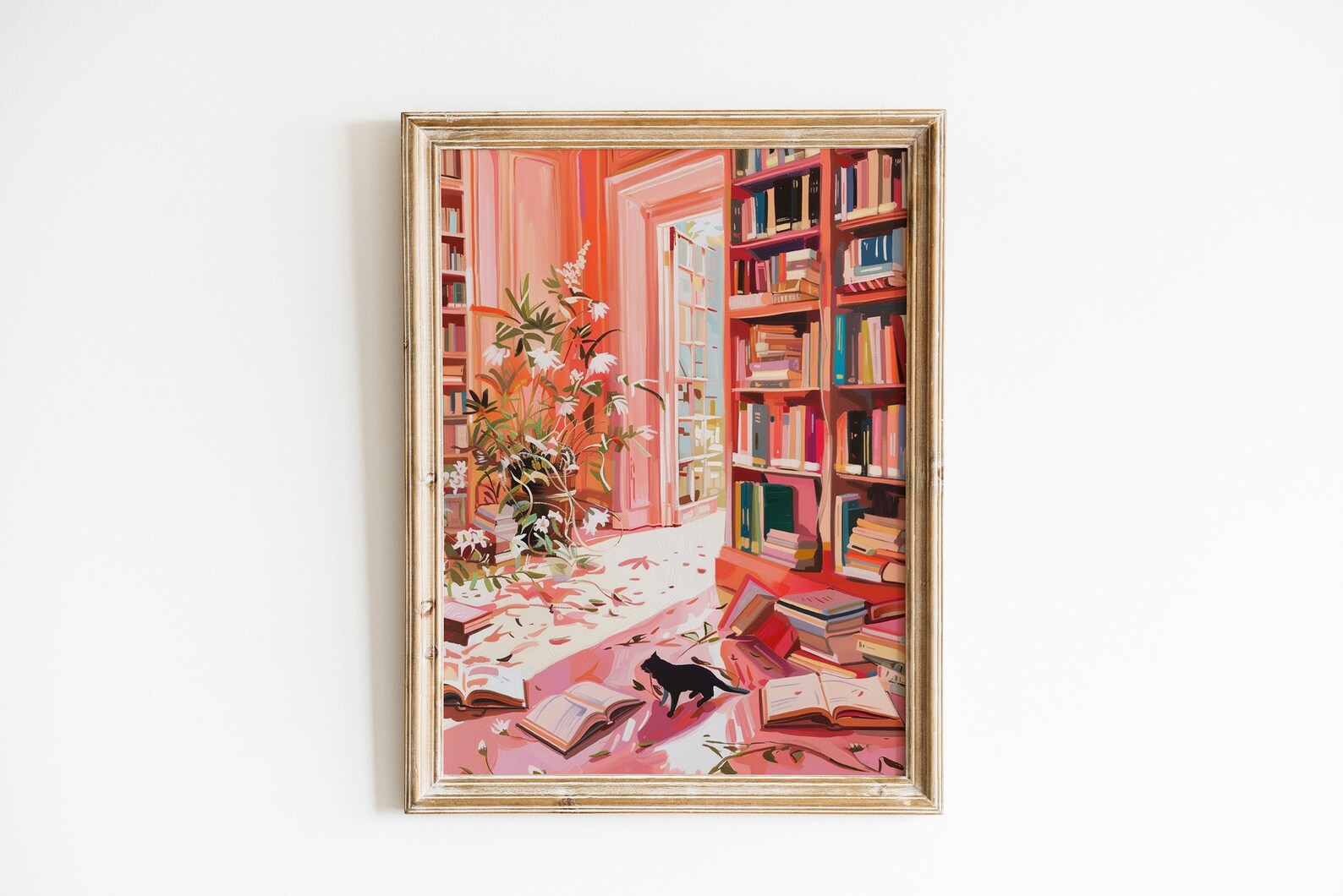 Retro Cat Book Art, Trendy Wall Art, Funny Art Print, Cozy Bookshop ...