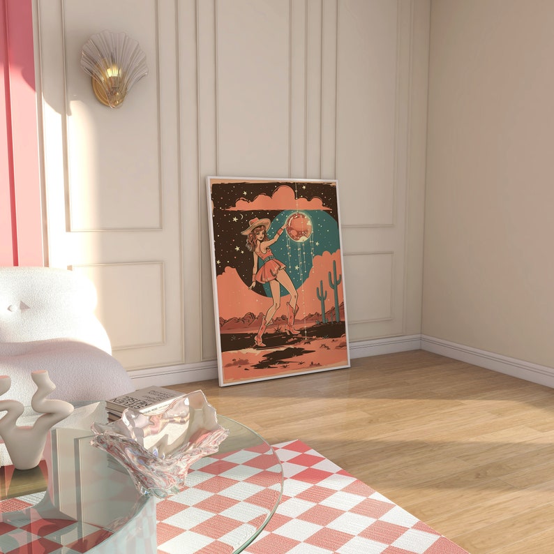 Disco Cowgirl in Desert Wall Art Printable, Trendy Retro Cowgirl ...