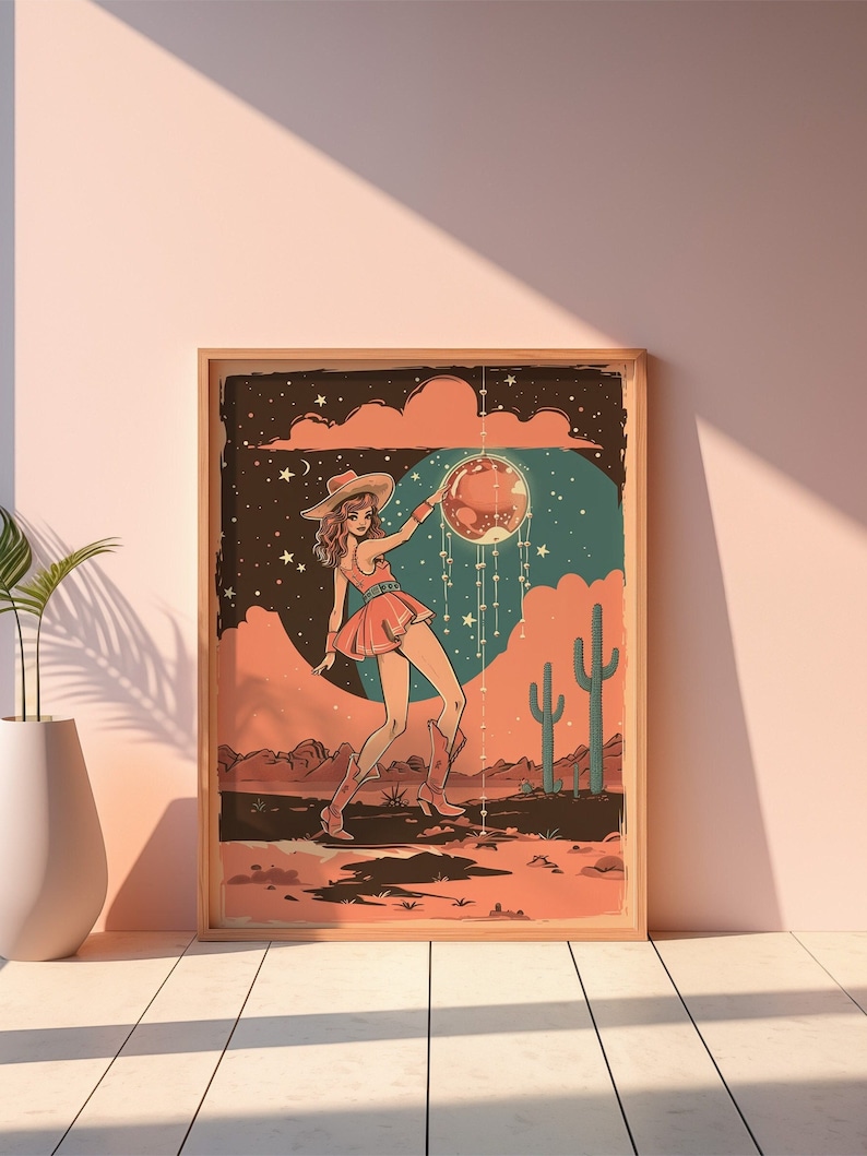 Disco Cowgirl in Desert Wall Art Printable, Trendy Retro Cowgirl ...