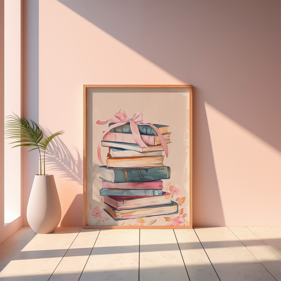 Stack of Books Art Print, Gift for Book Lover, Retro Library Poster ...