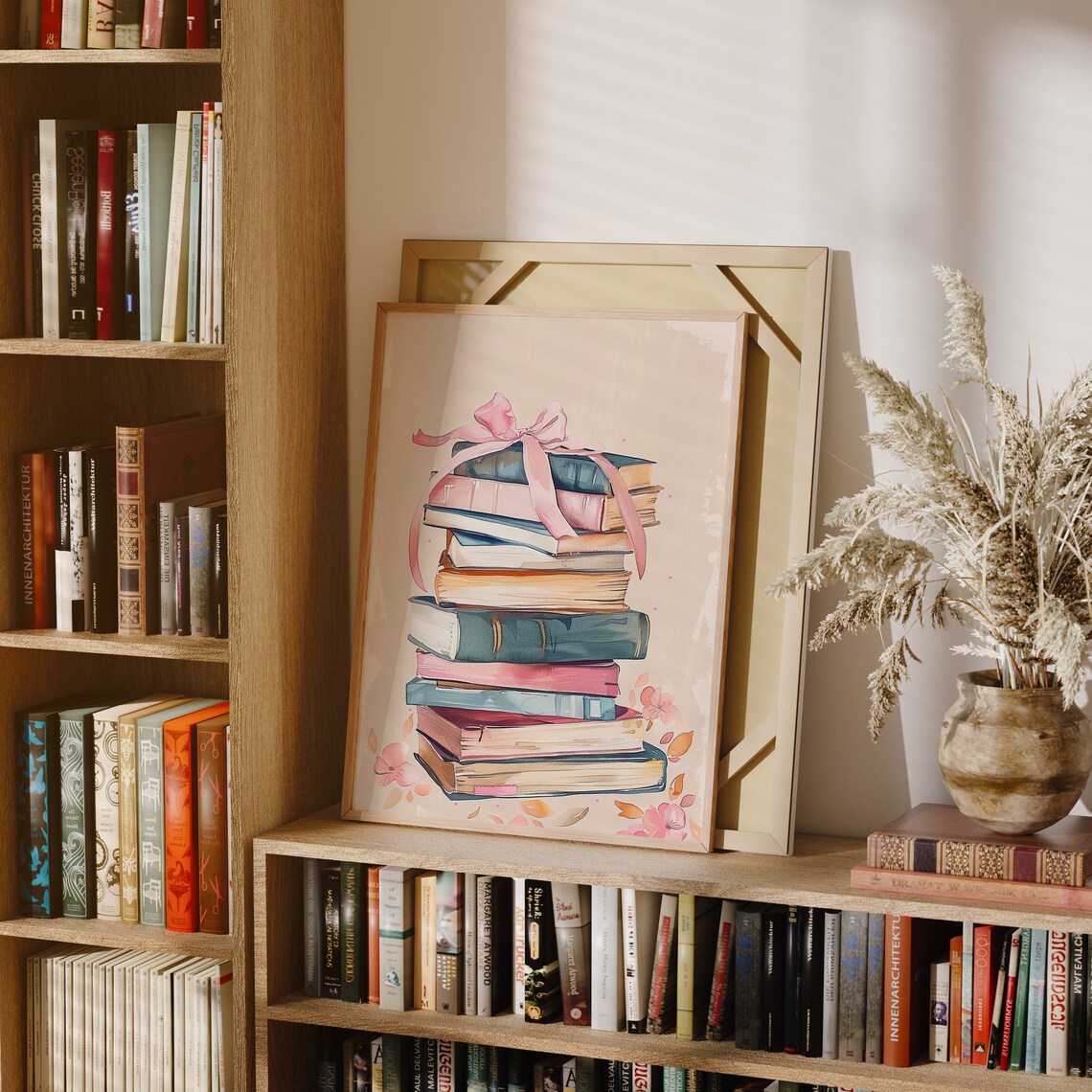 Stack of Books Art Print, Gift for Book Lover, Retro Library Poster ...