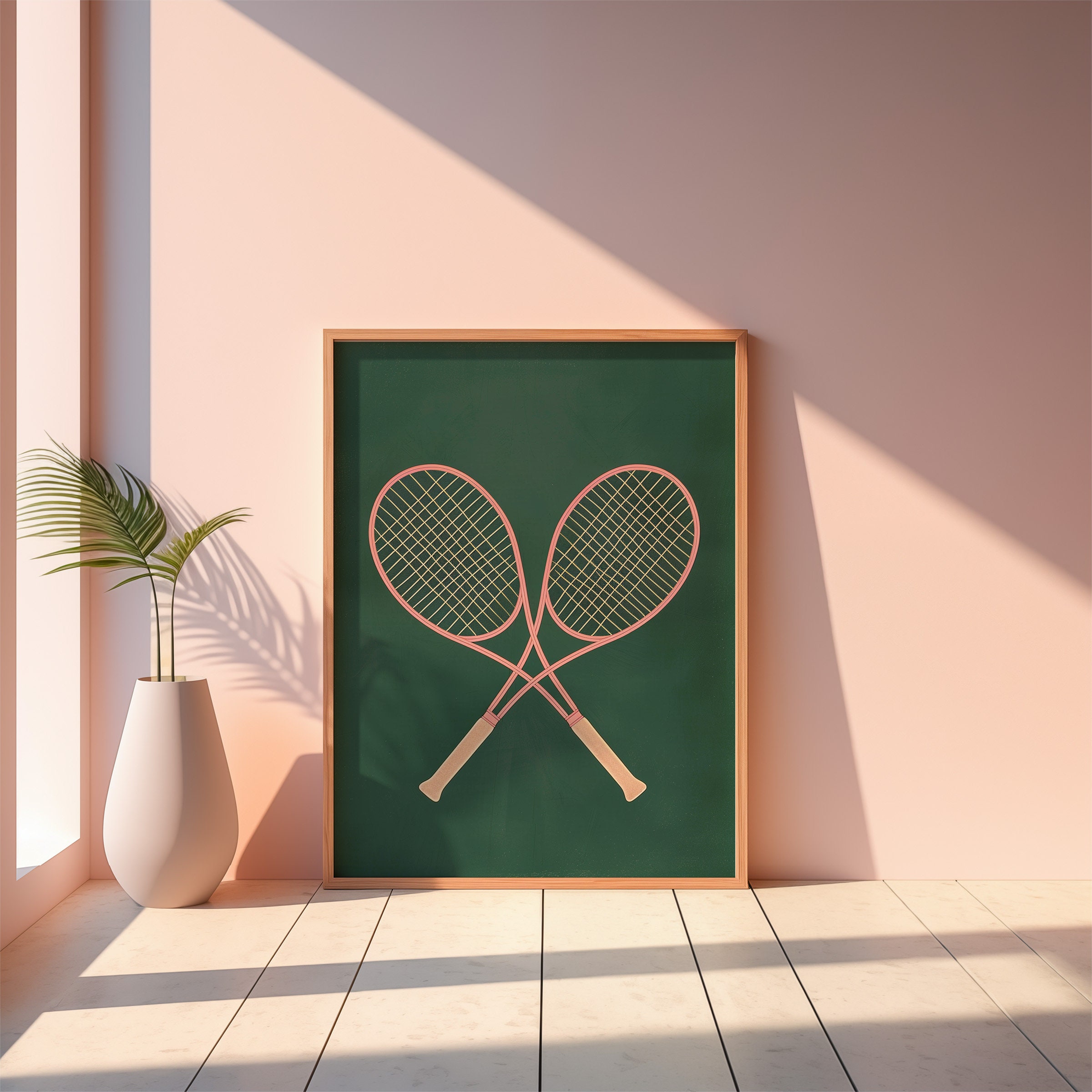 Girly Vintage Tennis Racket Poster, Tennis Player Gift, Trendy Wall Art ...