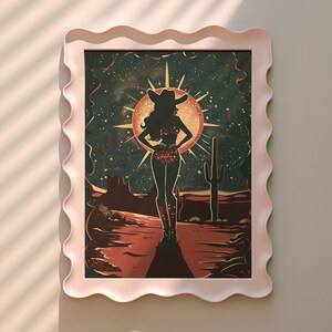 Cowgirl in Sparkly Retro Disco Outfit, Space Desert Wall Art, Vintage ...