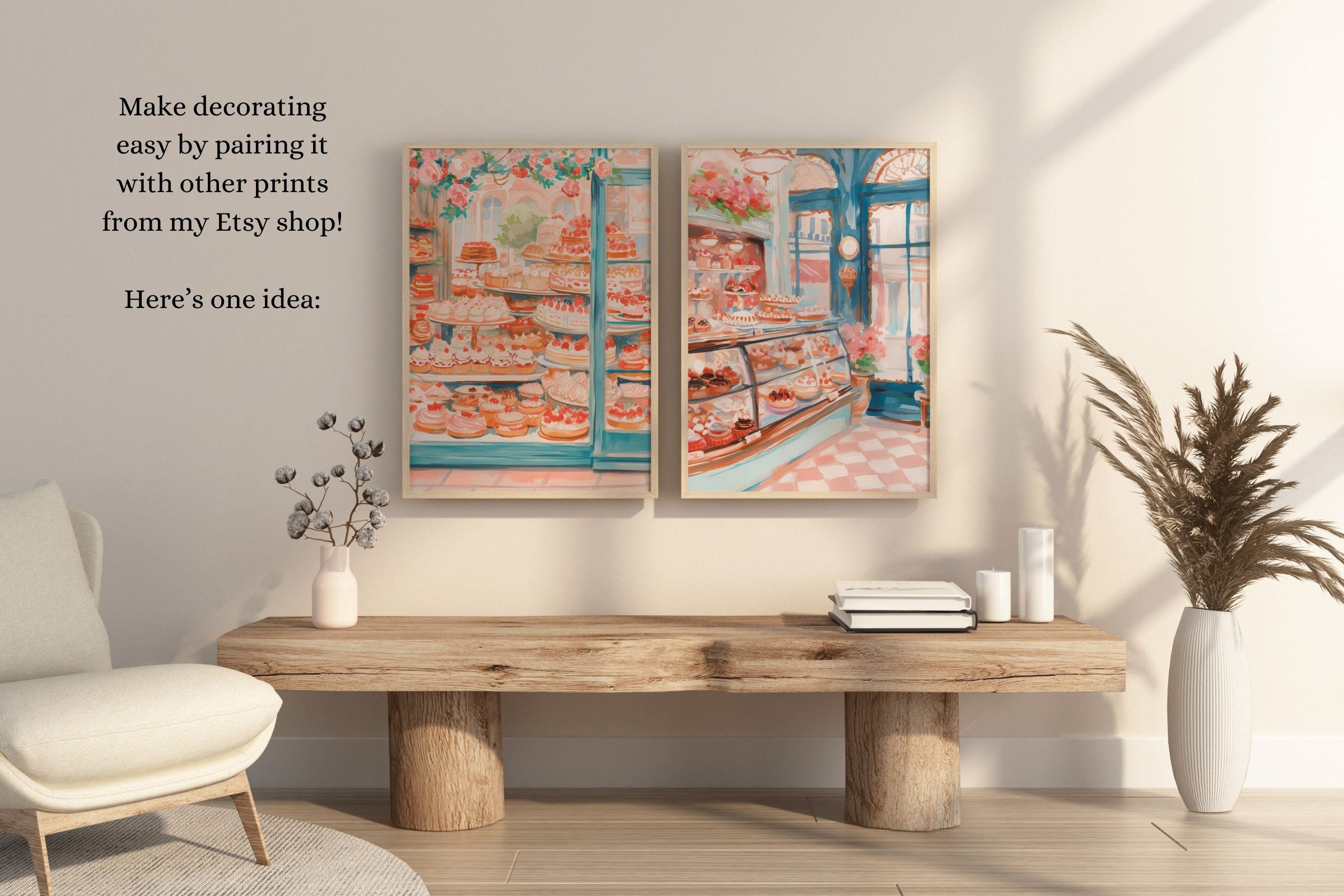 Cute Bakery Art Print, Pink Kitchen Posters, Eclectic Wall Decor ...