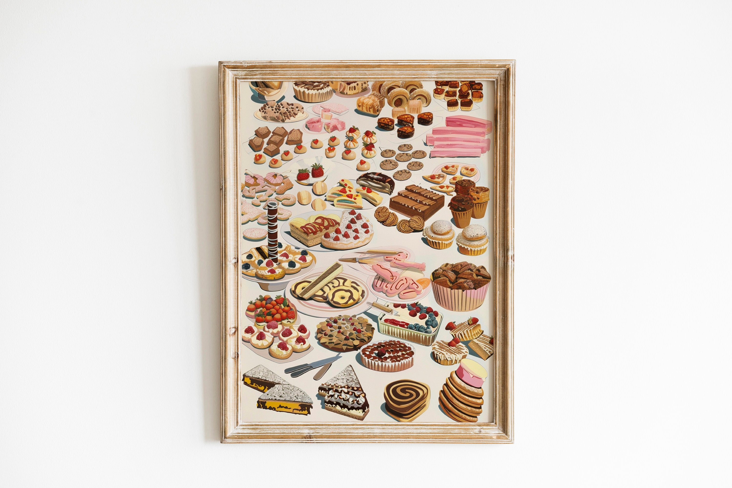 Baked Goods Food Poster, Dessert Illustration, Retro Kitchen Wall Art ...