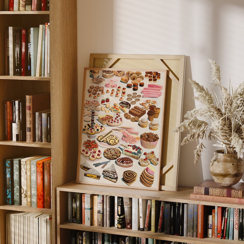 Baked Goods Food Poster, Dessert Illustration, Retro Kitchen Wall Art ...