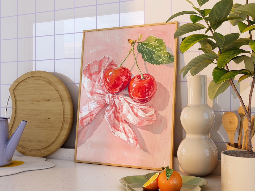 Cherry Pastel Watercolor Painting, Coquette Room Decor, Printable Pink ...
