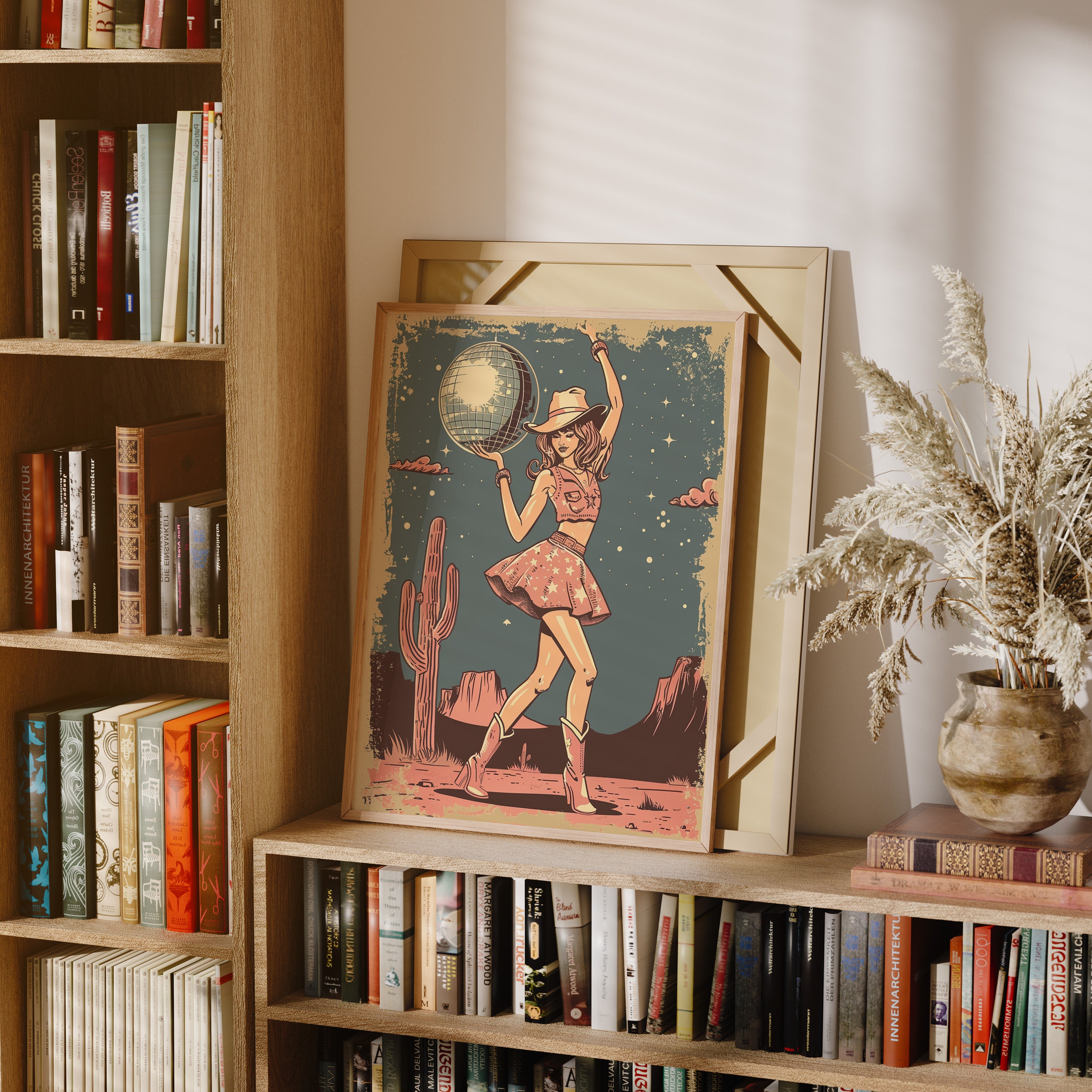 Retro Disco Cowgirl Printable Art, Desert Cactus in Space Print, Girly ...