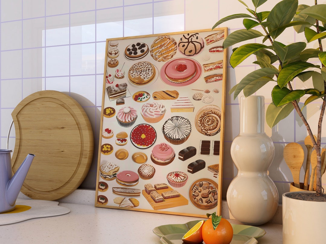 Retro Pastry Food Poster, Dessert Art Set, Kitchen Home Decor, Trendy ...