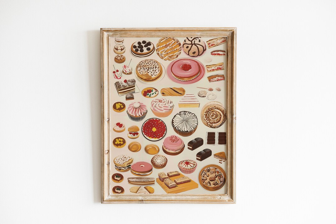 Retro Pastry Food Poster, Dessert Art Set, Kitchen Home Decor, Trendy ...