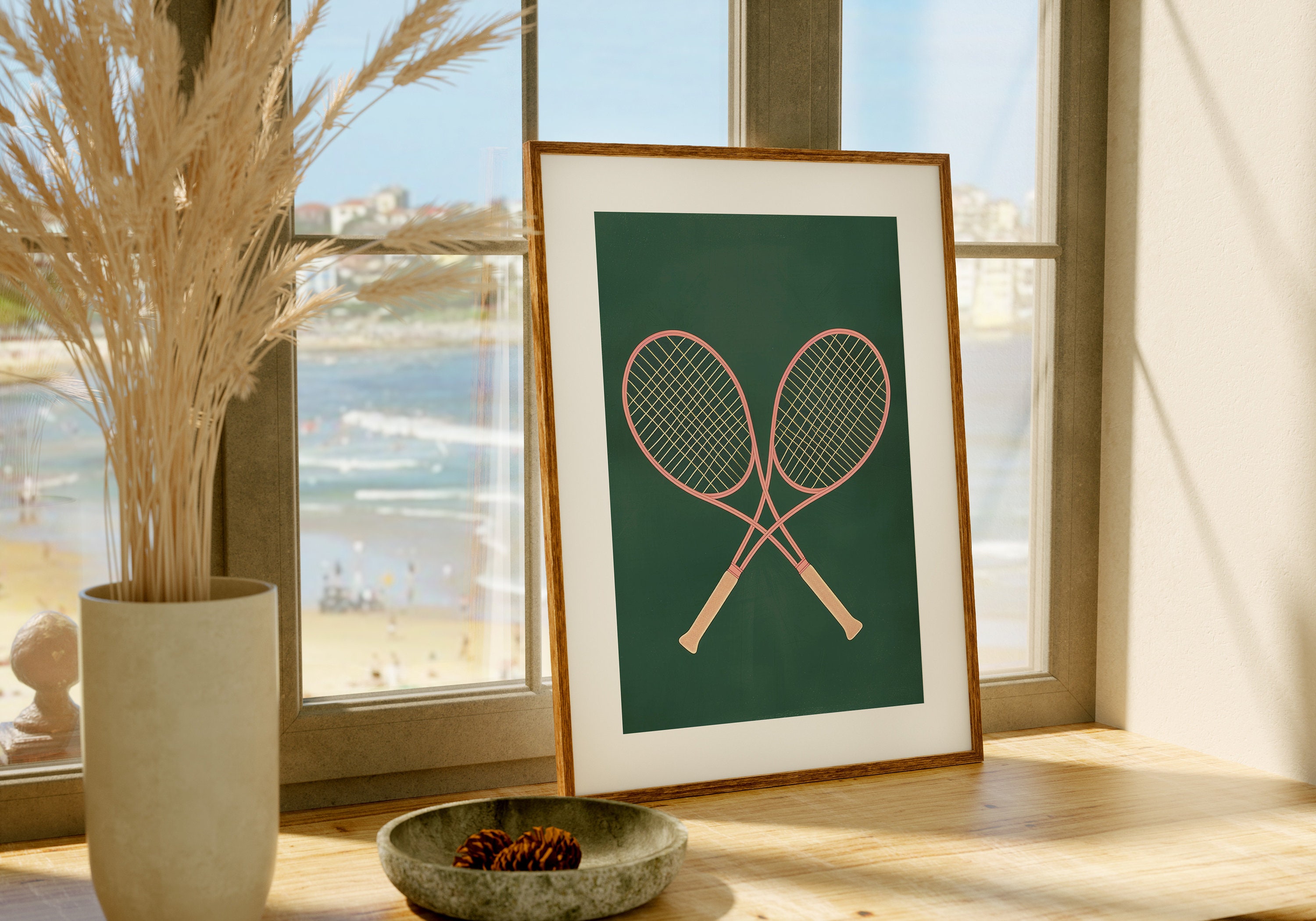 Girly Vintage Tennis Racket Poster, Tennis Player Gift, Trendy Wall Art ...