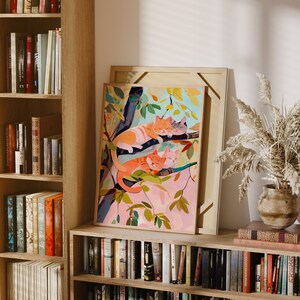 Cats in Tree Art Print, Dopamine Decor, Maximalist Painting, Colorful ...