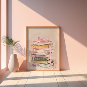 Book Lover Wall Art, Pile of Books, Bookworm Print, Book Nook Room ...