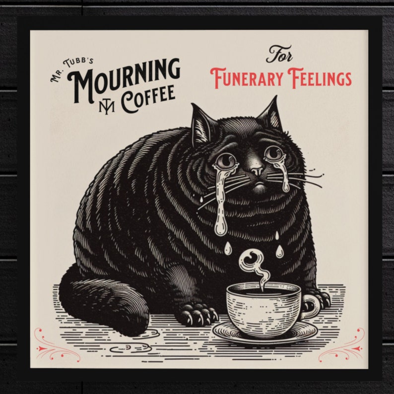 Morbid Humor Sad Cat Art Print Funny Goth Decor Chonky Black Cat Dark ...