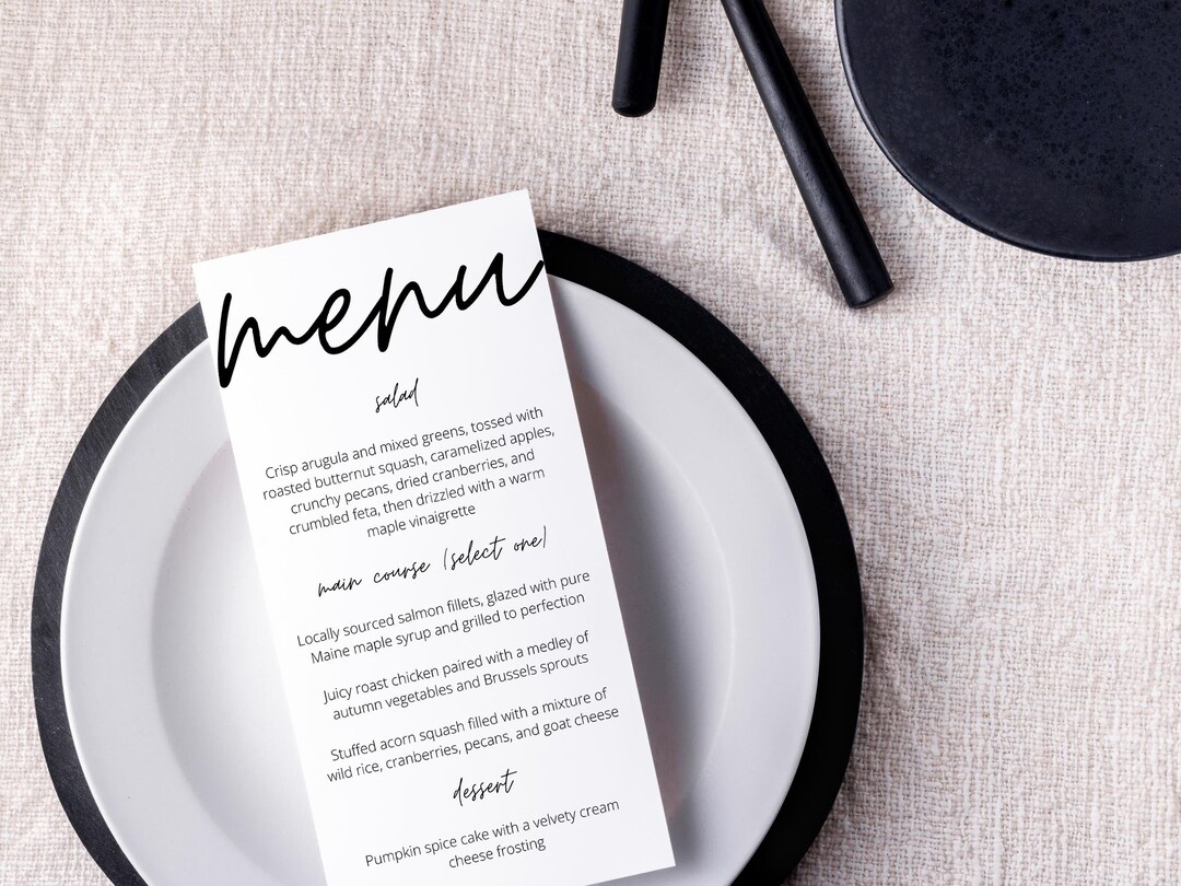 Downloadable Wedding Template, Table Wedding Menu, Dinner Menu Wedding ...