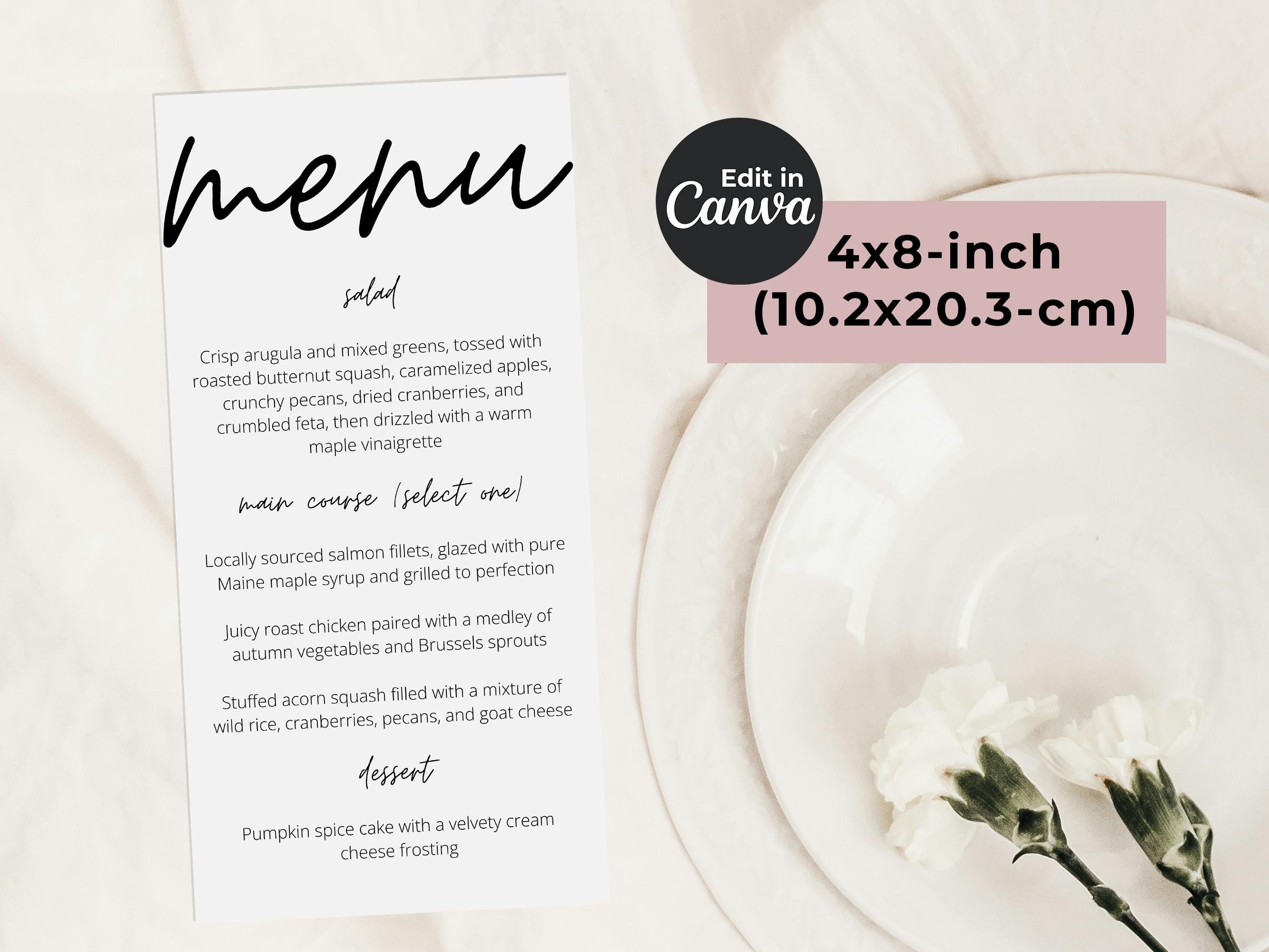 Downloadable Wedding Template, Table Wedding Menu, Dinner Menu Wedding ...