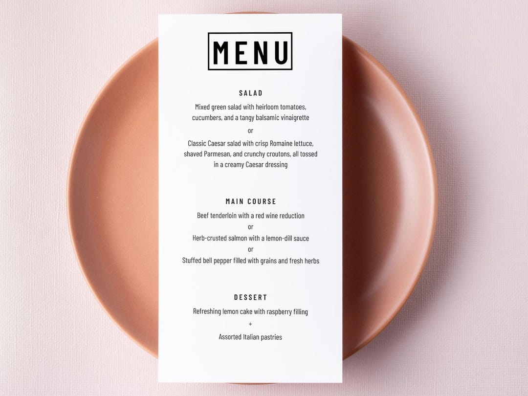 Modern Dinner Menu Template – 4x8 Editable Canva Menu for Parties ...