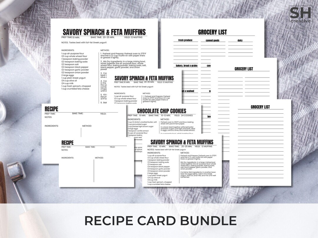 Recipe Card Bundle With Editable Recipe Card Templates, Printable Blank ...