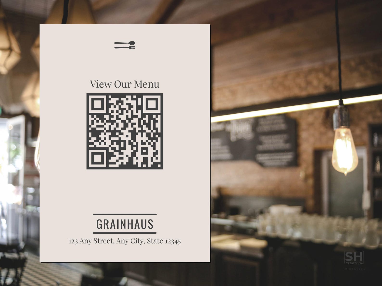 Rustic QR Code Menu Sign Template: Restaurant Cafe Printable (5x7 ...