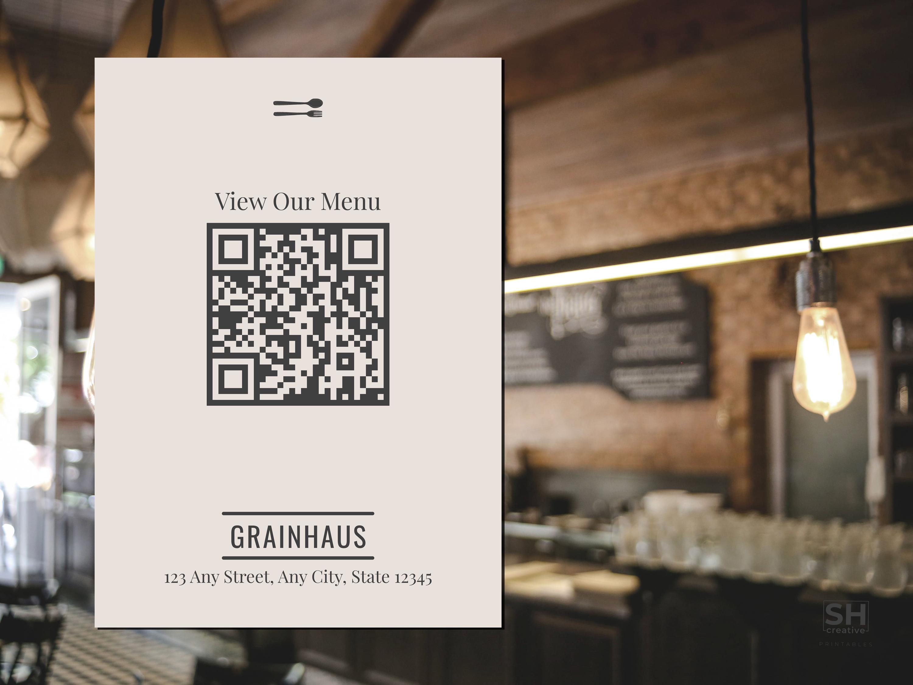 Rustic QR Code Menu Sign Template: Restaurant Cafe Printable (5x7 ...
