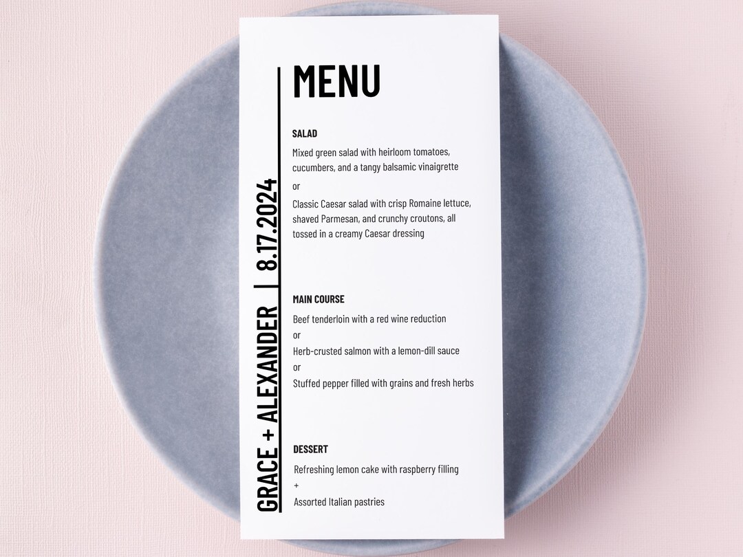 DIY Wedding Menu Template: Minimalist Printable Canva Design (4x8) (PDF ...