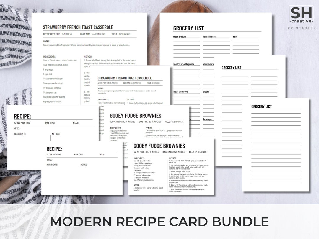 Modern Recipe Card Bundle With Editable Recipe Card Templates, Blank ...